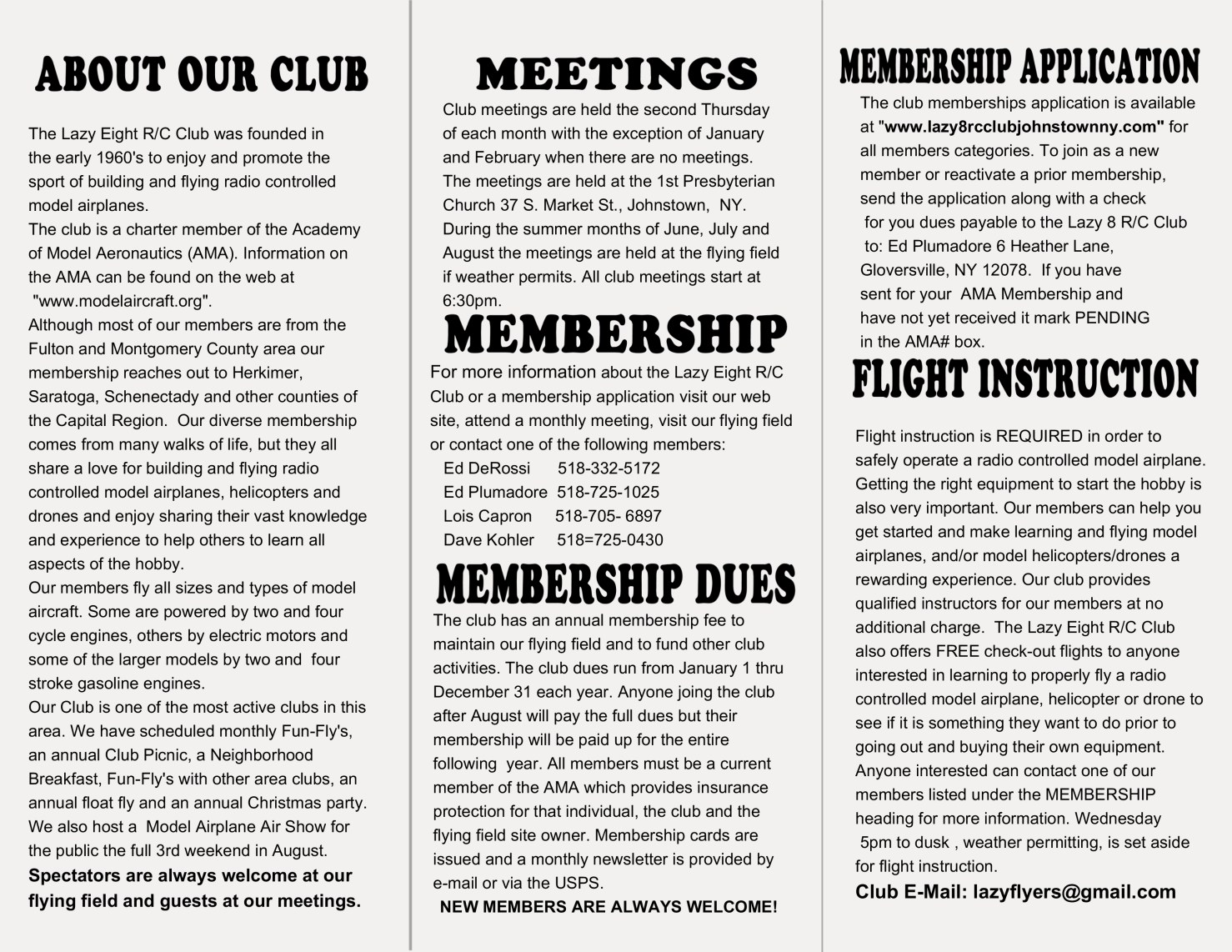 Lazy 8 R/C Club Johnstown,NY 12095 AMA Chapter # 693, A Gold Leader ...